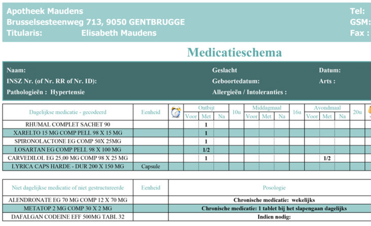 Medicatieschema – apotheektsjoen.be